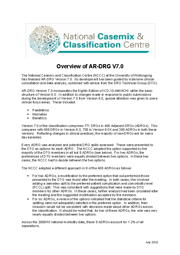 AR-DRG Version 7.0 | Resources | IHACPA